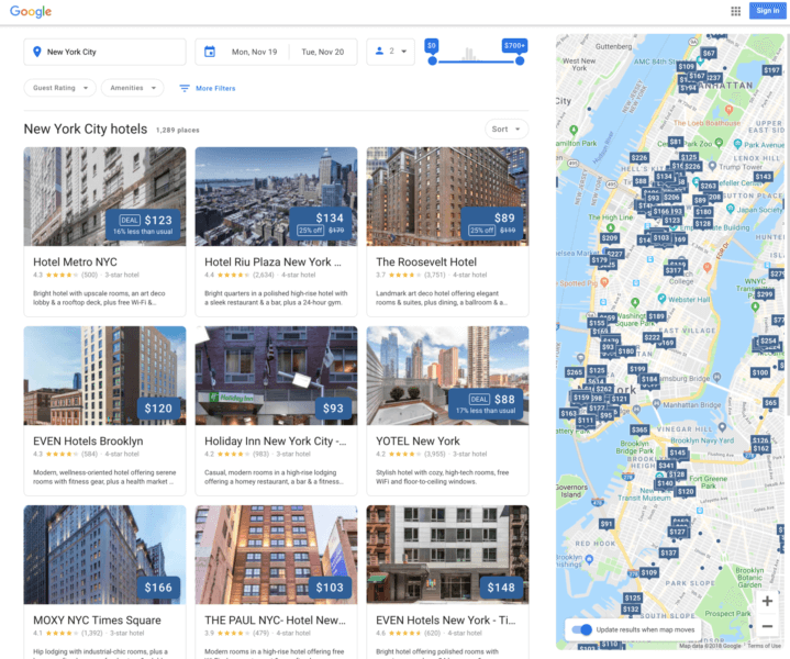 Google rolls out new design for hotel search results