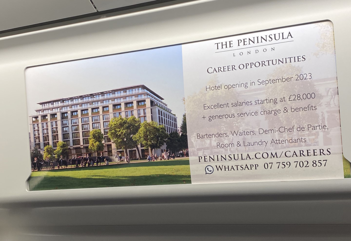 The Peninsula London hopes tube adverts will fill vacancies